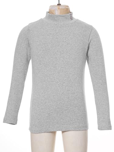 FEESHOW Kids Boys Girls Turtleneck T-Shirt Thermal Underwear Top Unisex Children Warm Long Sleeve Blouse Undershirt Gray 9-10 Years