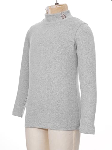 FEESHOW Kids Boys Girls Turtleneck T-Shirt Thermal Underwear Top Unisex Children Warm Long Sleeve Blouse Undershirt Gray 9-10 Years