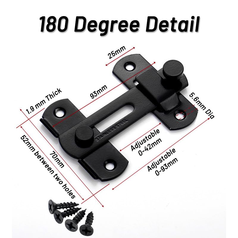 Door Lock Barn Latch(2 Pack with Screw Set) - Door Lock Latch Sliding Lock - Home Security Door Lock for Barn Bathroom, Garage, Bedroom, Cabinet (90 Degree x 2 Set)