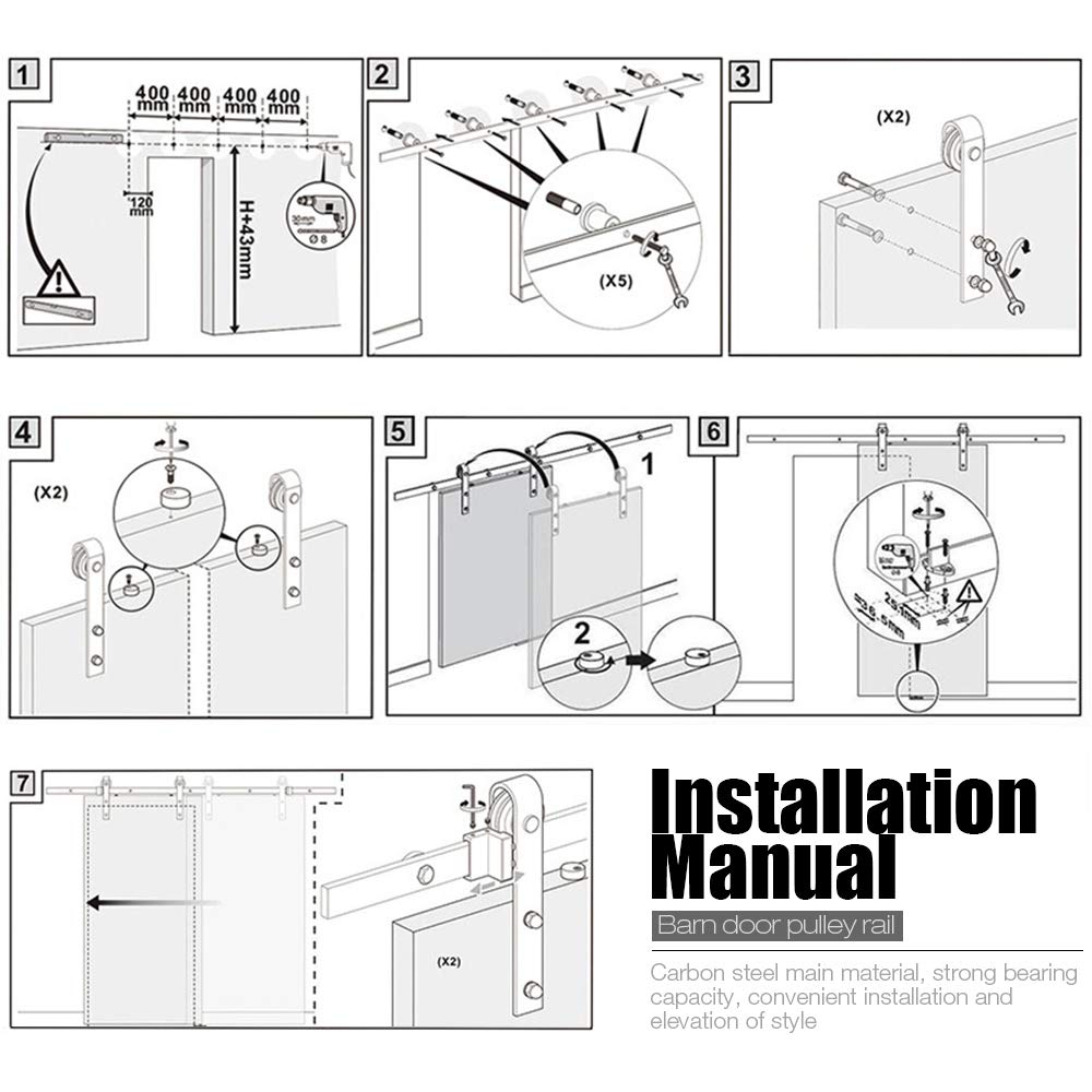 WOHLLEBEN 6.6 Feet Heavy Duty Sliding Barn Door Hardware Kit Easy to Install, Smoothly and Quietly, Sliding Doors Hardware Track Kit Suitable for Bedroom Kitchen (Classic, 78.74 inch)