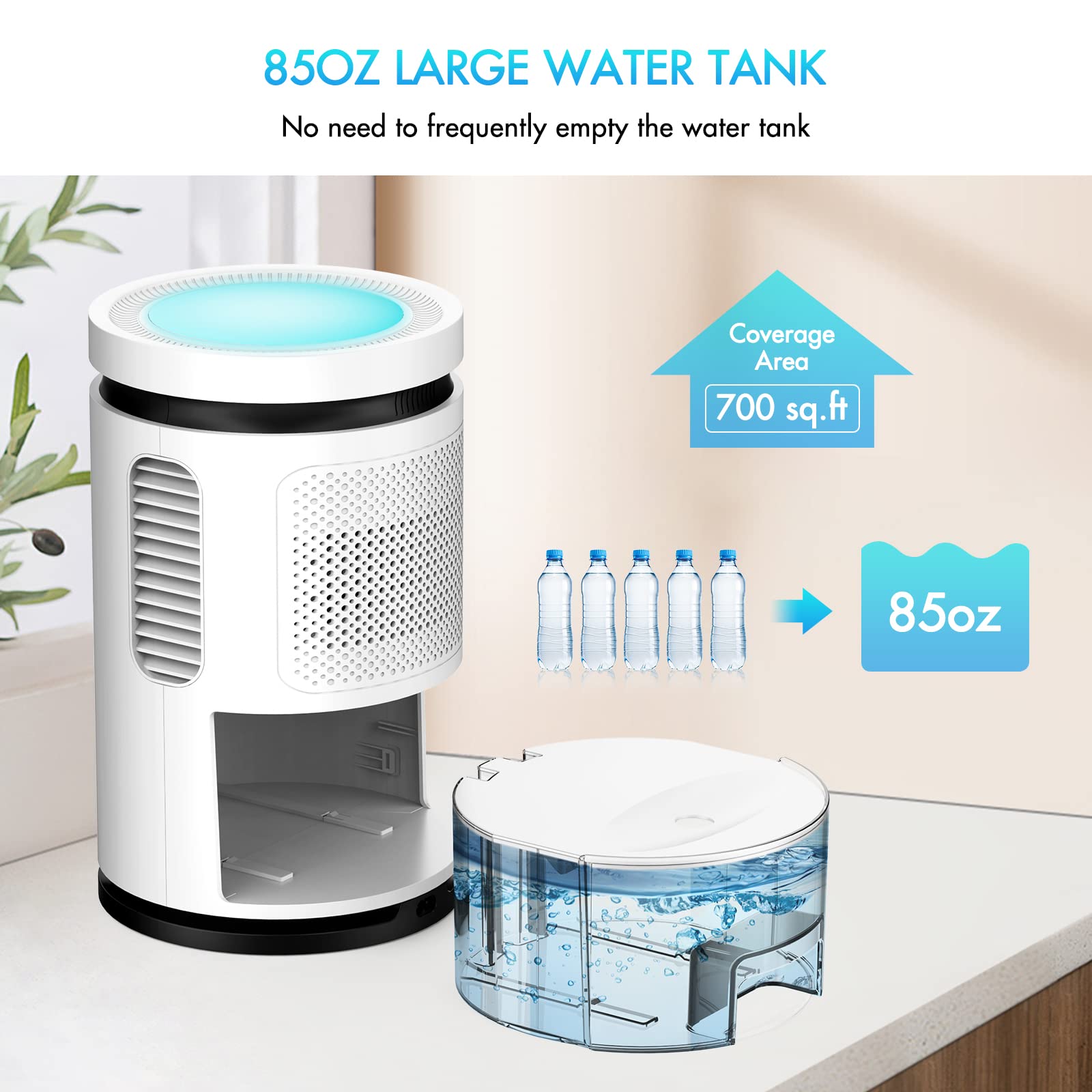 Dehumidifiers for Home Room Up to 700 sq ft, SEAVON 85oz Larger Water Tank Quiet Portable Dehumidifier for Basement Bathroom Bedroom Closet RV, Equipped with Sleep Mode Auto off 7 Colors Light