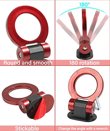 ESEWALAS Car Tow Hook Car Sticker,Tow Hook Kit Car Decorations Sticker,Ring Track Racing Style Decorative Trailer Tow Hook,Bumper Trailer Sticker (ONLY Decoration) (Red)