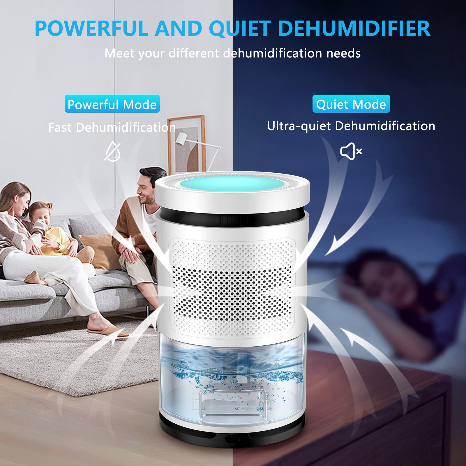 Dehumidifiers for Home Room Up to 700 sq ft, SEAVON 85oz Larger Water Tank Quiet Portable Dehumidifier for Basement Bathroom Bedroom Closet RV, Equipped with Sleep Mode Auto off 7 Colors Light