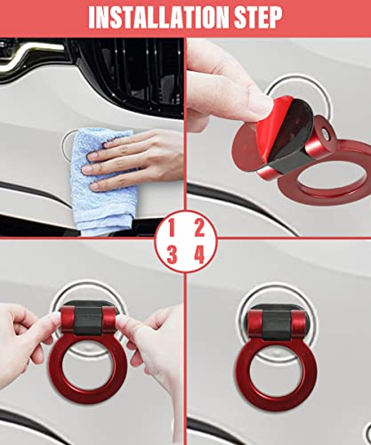 ESEWALAS Car Tow Hook Car Sticker,Tow Hook Kit Car Decorations Sticker,Ring Track Racing Style Decorative Trailer Tow Hook,Bumper Trailer Sticker (ONLY Decoration) (Red)