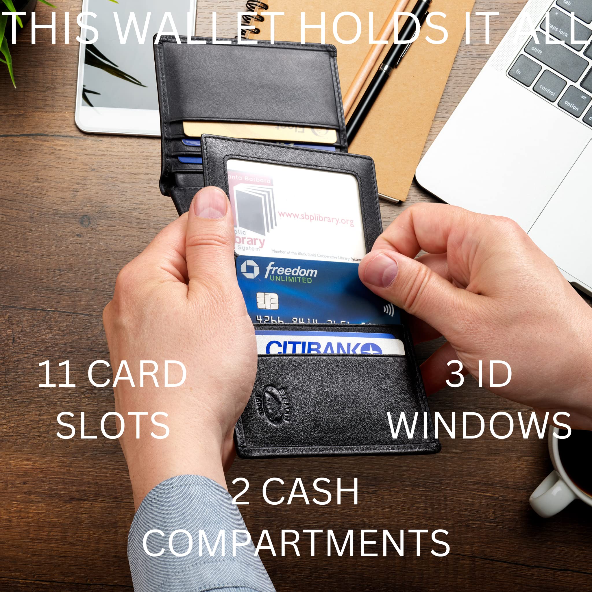 Stealth Mode Carbon Fiber Trifold RFID Wallet For Men With Flip Out ID Holder (Carbon Fiber)
