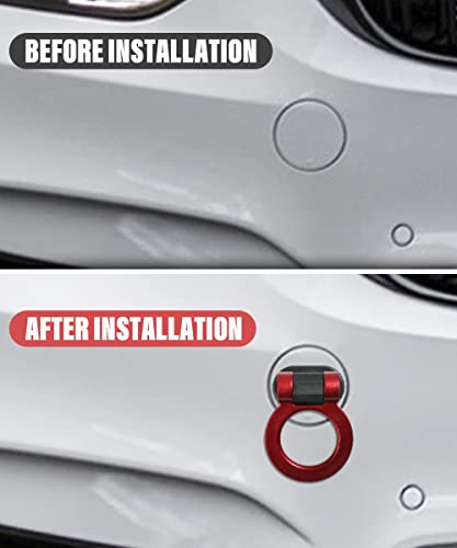 ESEWALAS Car Tow Hook Car Sticker,Tow Hook Kit Car Decorations Sticker,Ring Track Racing Style Decorative Trailer Tow Hook,Bumper Trailer Sticker (ONLY Decoration) (Red)