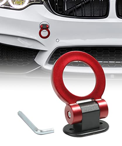 ESEWALAS Car Tow Hook Car Sticker,Tow Hook Kit Car Decorations Sticker,Ring Track Racing Style Decorative Trailer Tow Hook,Bumper Trailer Sticker (ONLY Decoration) (Red)