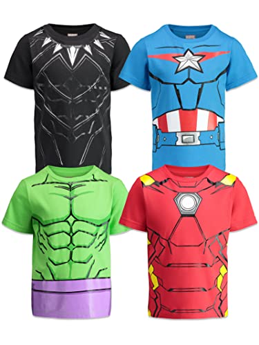 Marvel Avengers Iron Man Captain America Black Panther Big Boys 4 Pack Athletic T-Shirts 10