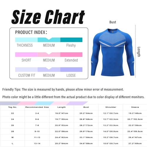 Doomiva Boys Compression T Shirt Kids Goalkeeper Goalie Shirts Sports Undershirt Soccer Tops Athletic Gym Sweatshirt Blue 9-10 Years