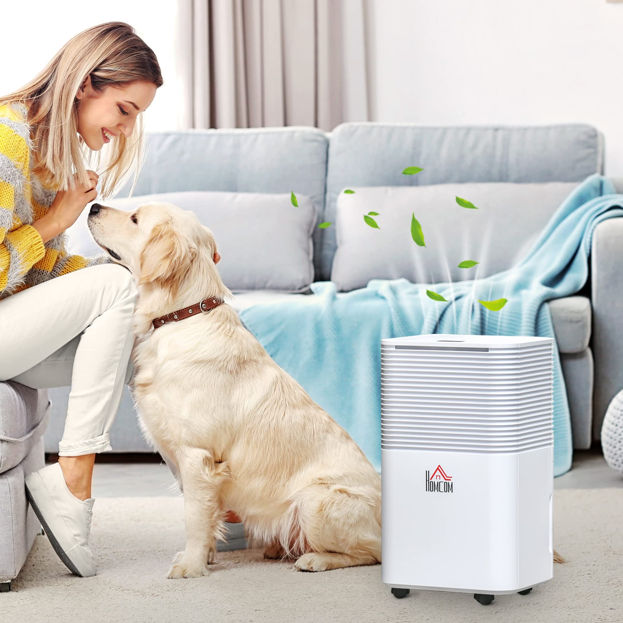 HOMCOM 1260 Sq. Ft Portable Electric Dehumidifiers with 3 Color Lights, LED Display, Quiet Dehumidifier for Basements, Bedroom, Bathroom, Closet, RV, 21pt/Day, White