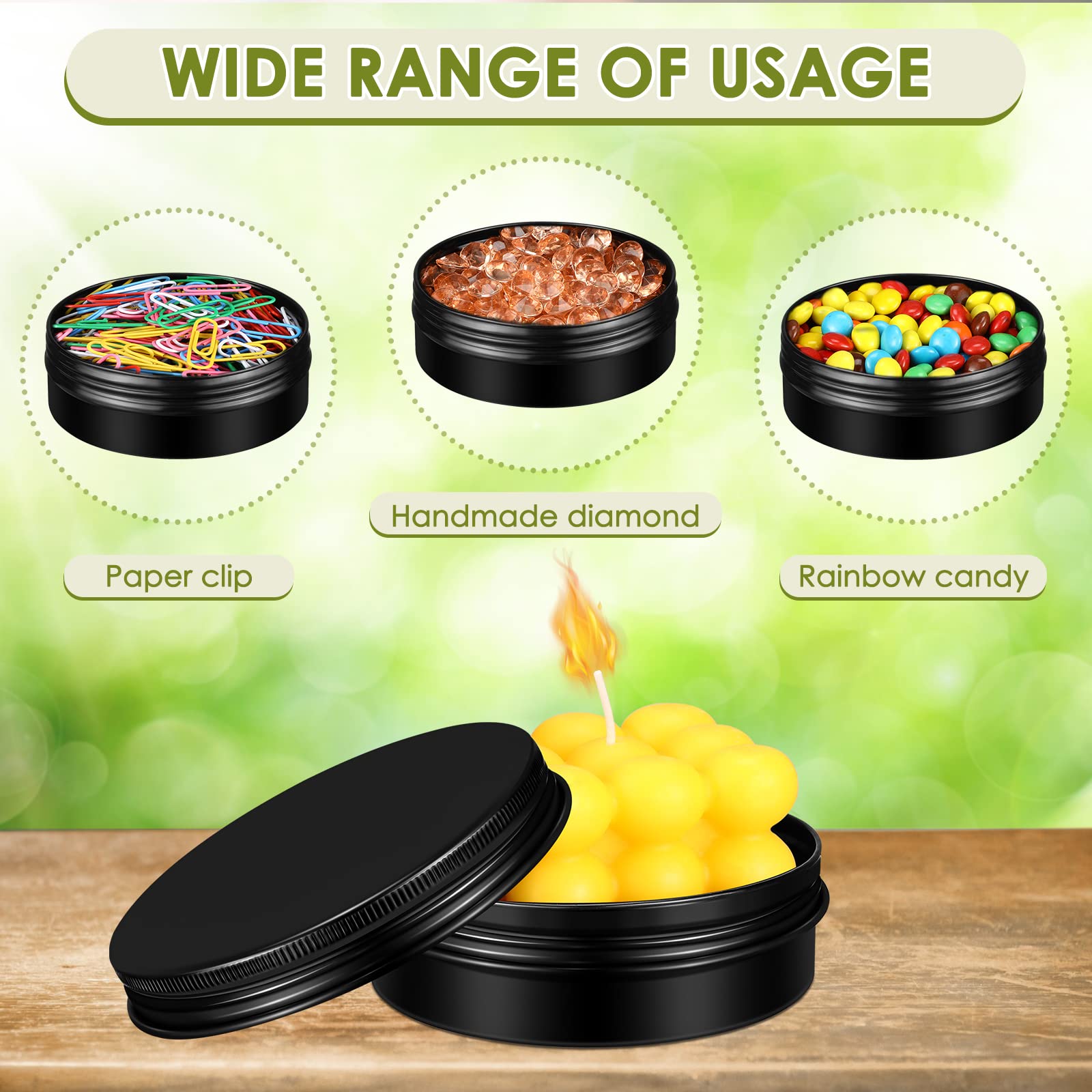 100 Pack Metal Tins 4 oz Aluminum Containers Screw Top Round Tin Cans with Lids for Cosmetic Lip Balm DIY Salves Candles Wax (Black)