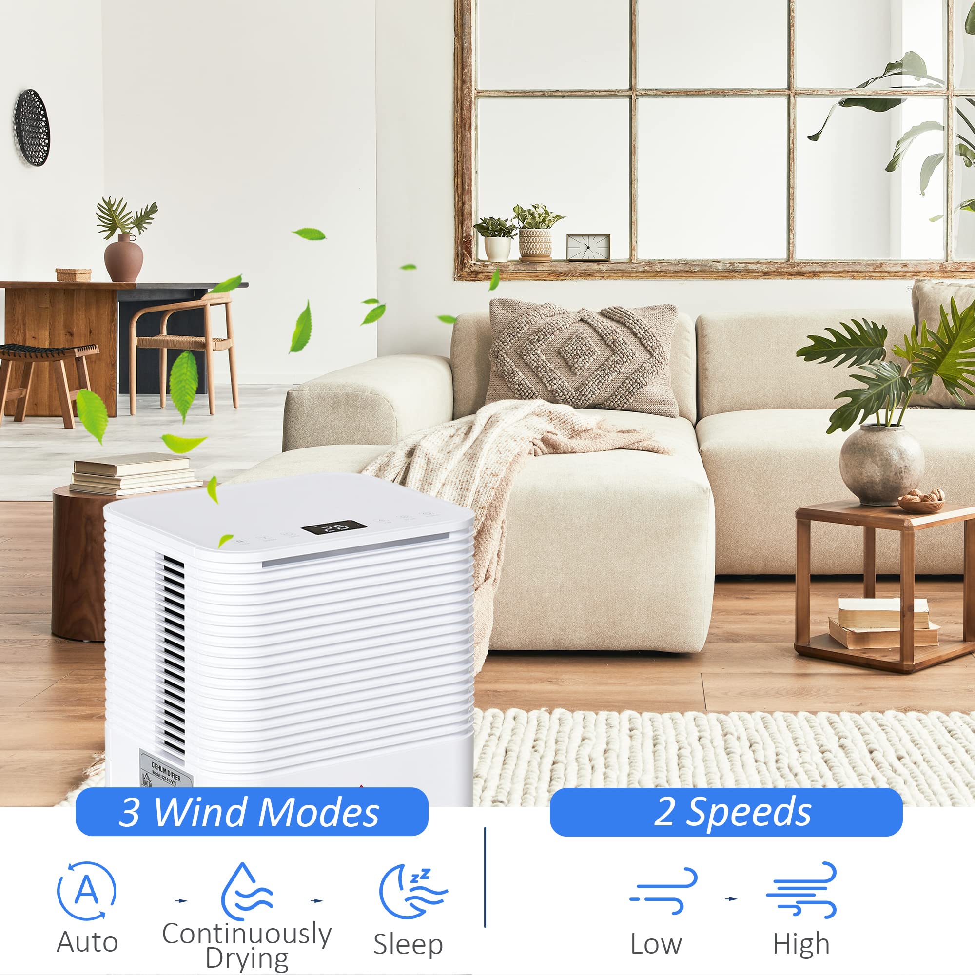 HOMCOM 1260 Sq. Ft Portable Electric Dehumidifiers with 3 Color Lights, LED Display, Quiet Dehumidifier for Basements, Bedroom, Bathroom, Closet, RV, 21pt/Day, White