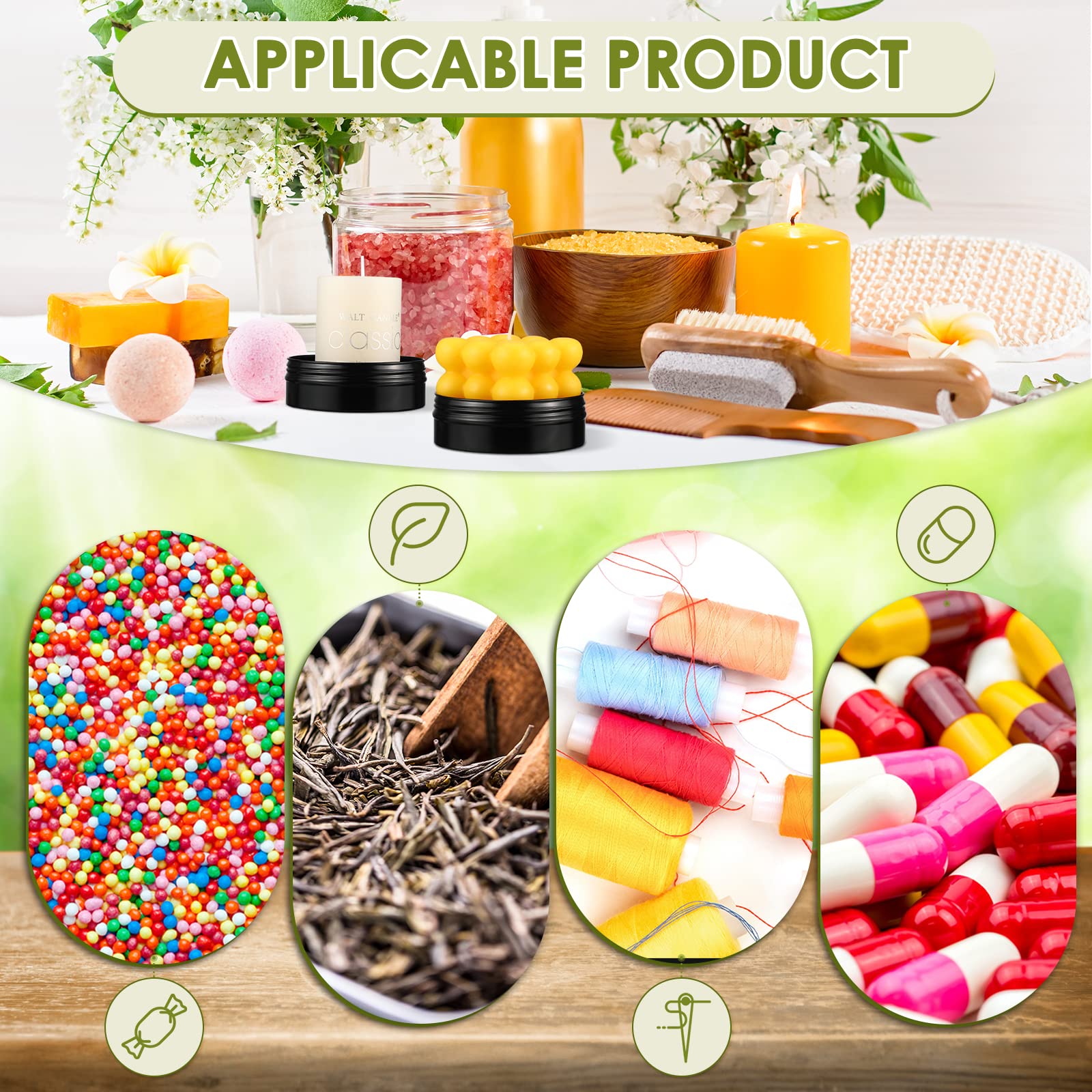 100 Pack Metal Tins 4 oz Aluminum Containers Screw Top Round Tin Cans with Lids for Cosmetic Lip Balm DIY Salves Candles Wax (Black)