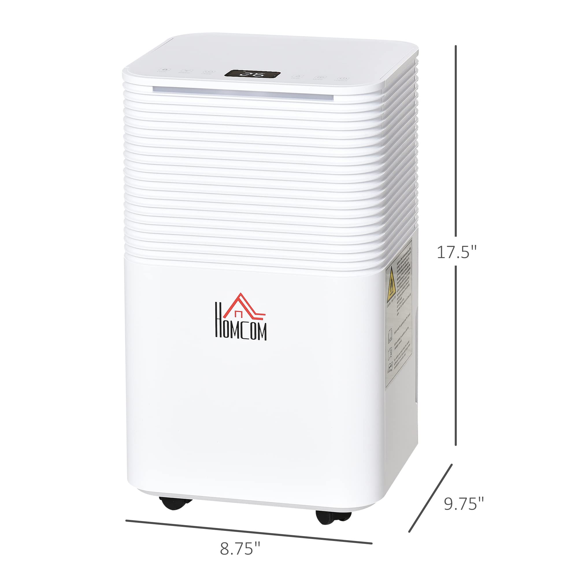 HOMCOM 1260 Sq. Ft Portable Electric Dehumidifiers with 3 Color Lights, LED Display, Quiet Dehumidifier for Basements, Bedroom, Bathroom, Closet, RV, 21pt/Day, White