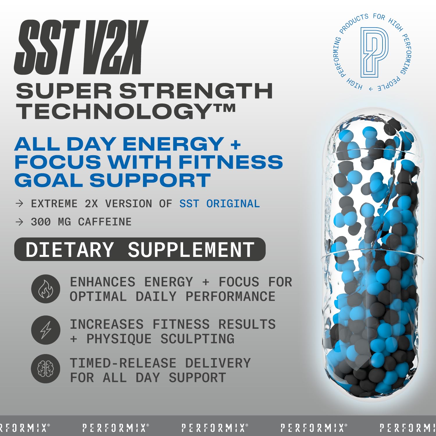 PERFORMIX SST V2X Super Strength Technology - Multi-Phase Suspension Timed-Release Energy, Mental Focus, Pre-Workout Supplement for Men & Women, 60 Capsules