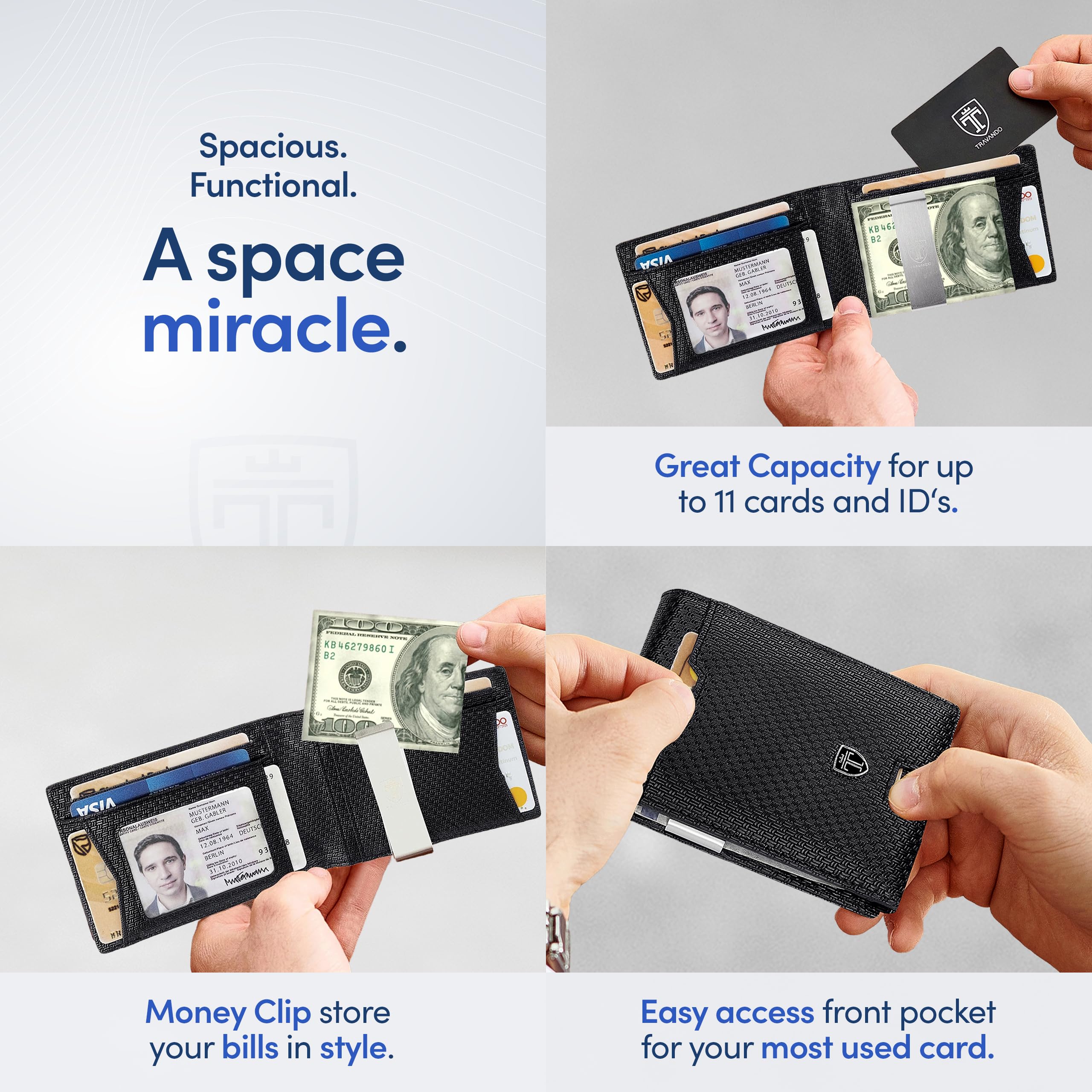 TRAVANDO Mens Slim Wallet with Money Clip AUSTIN RFID Blocking Bifold Credit Card Holder for Men with Gift Box