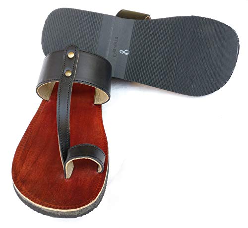 Handcrafted Luxury Men Jesus Sandals Biblical Leather Sandals Brown Toe Black Strap Hippie Indian Sandals (numeric_8)