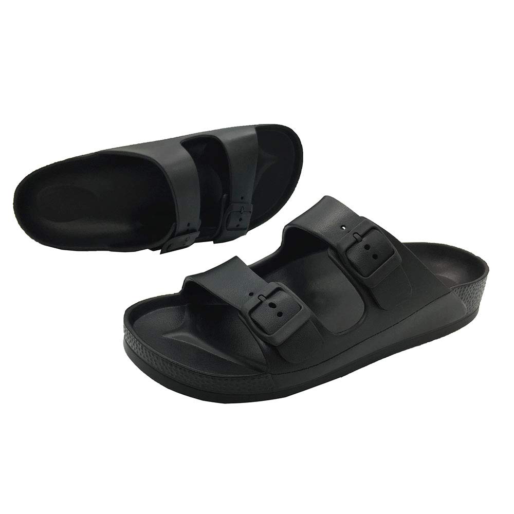 Luffymomo Adjustable Slip on Eva Double Buckle Slides for Mens (9 M US Black)
