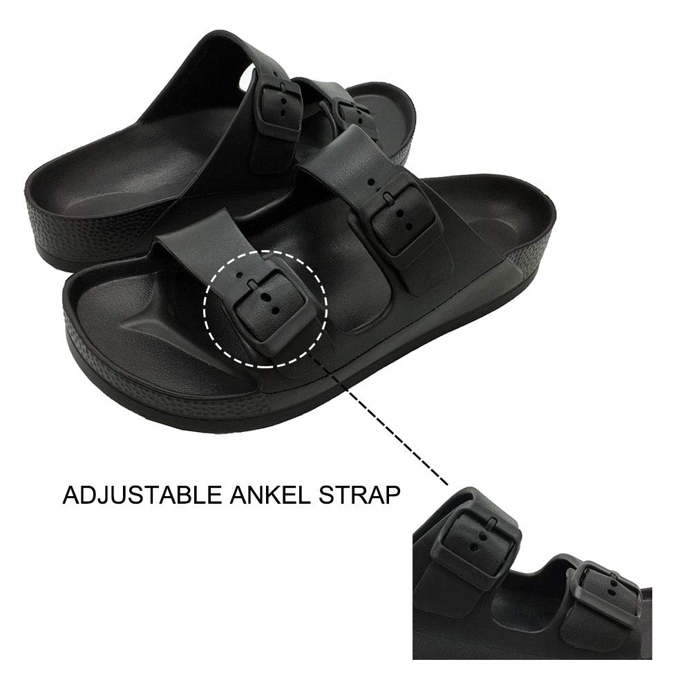 Luffymomo Adjustable Slip on Eva Double Buckle Slides for Mens (9 M US Black)