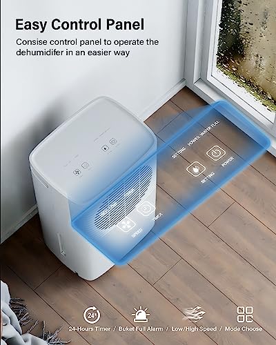 Hansabenne 30-Pints Dehumidifier for Basements - 2000 Sq. Ft. Dehumidifier with Auto or Manual Drainage - Compact Dehumidifier with Intelligent Humidity Control | Auto Defrost | Dry Clothes