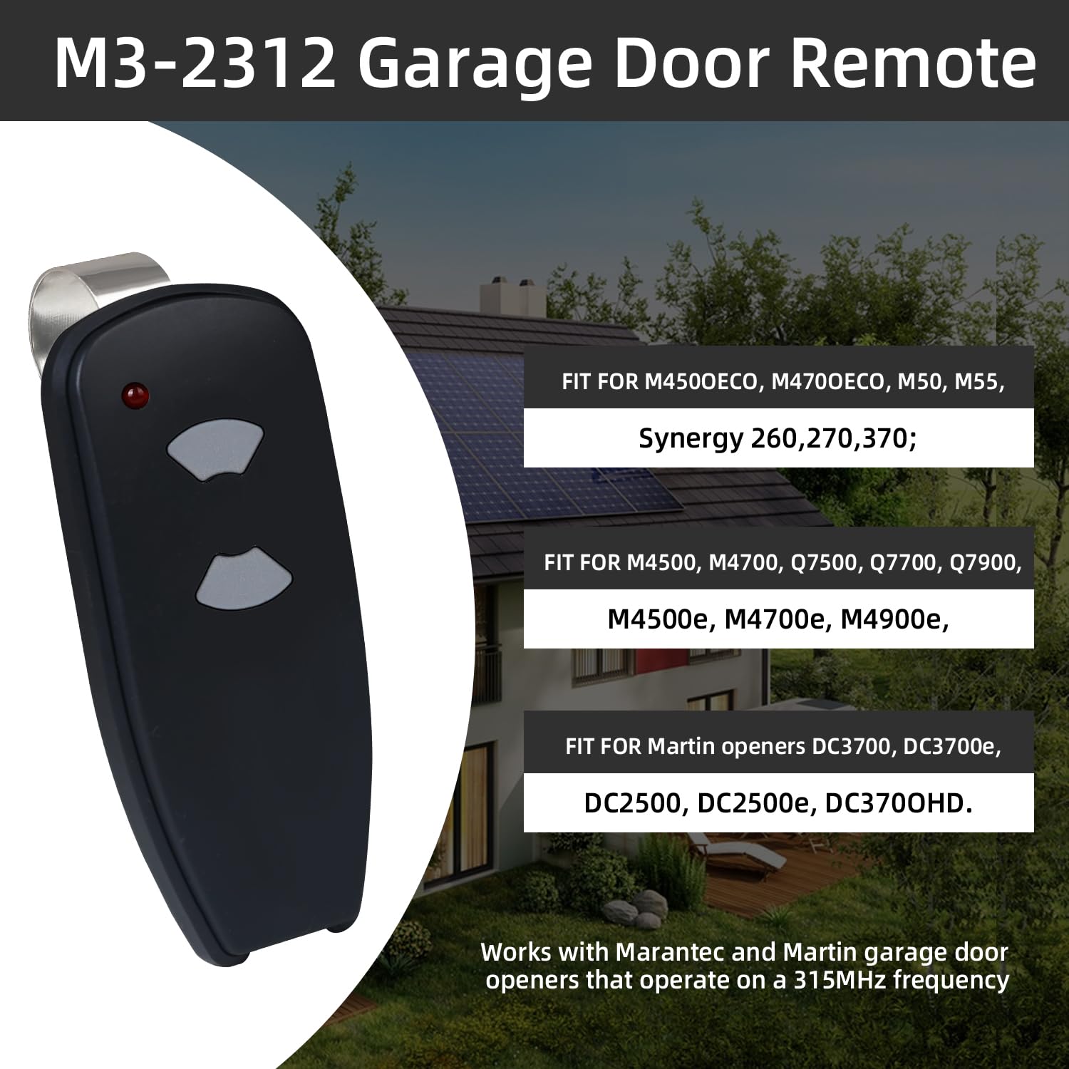 Upgraded M3-2312 Marantec Garage Door Remote 315MHz β 2-Button Digital 382 Opener Transmitter, Compatible with Martin & Marantec Garage Door Openers, Replaces M3-2314, 65892, and More