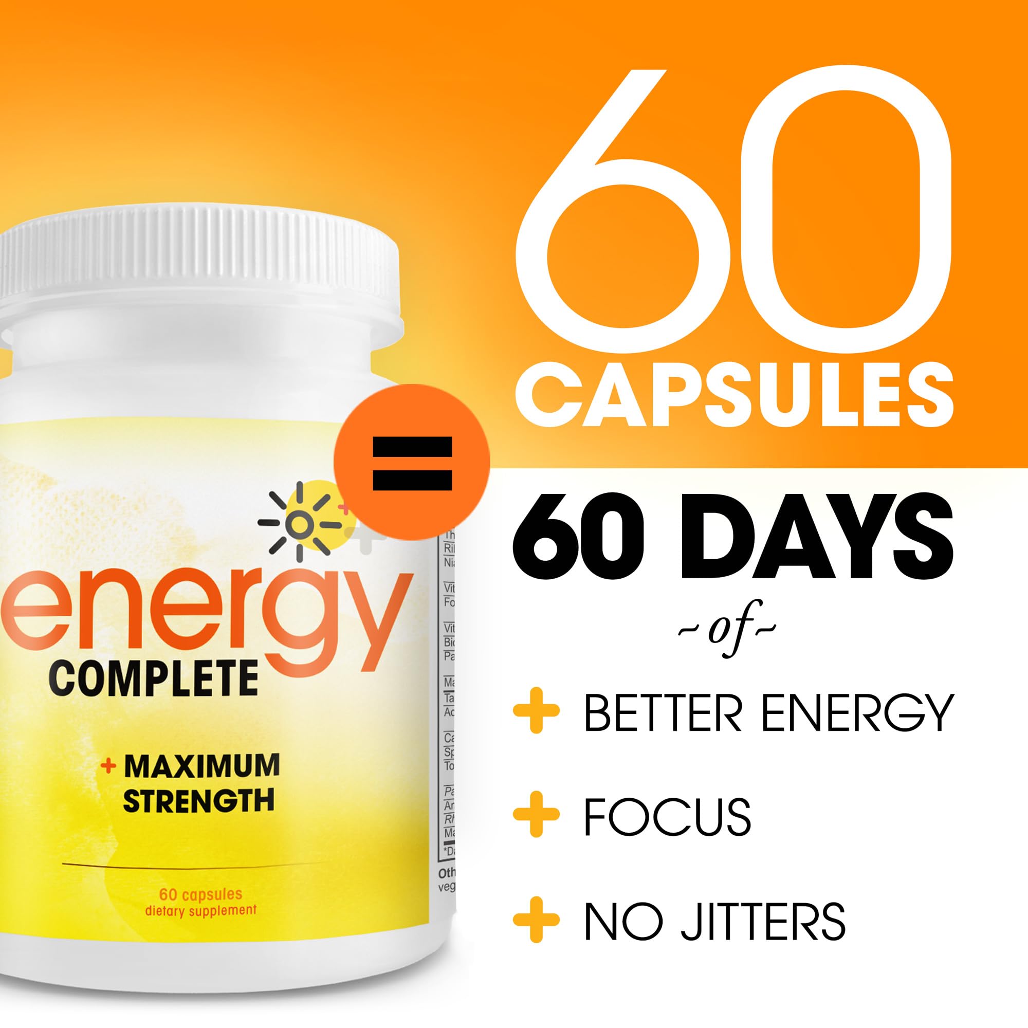 Energy Complete - 18-in-1 Vegan Energy and Focus Supplement - Vegan Caffeine Pills (60 Daily Capsules)