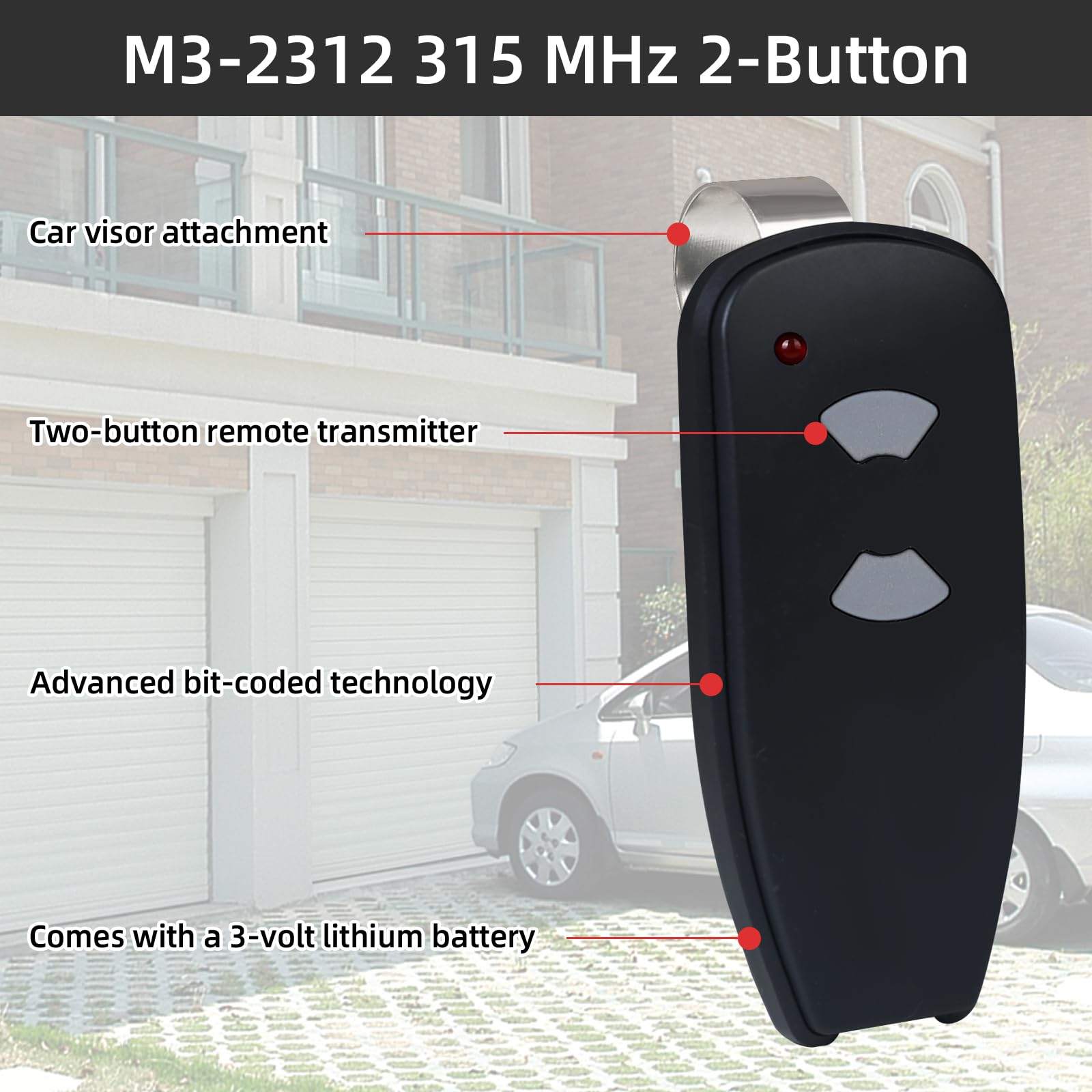 Upgraded M3-2312 Marantec Garage Door Remote 315MHz β 2-Button Digital 382 Opener Transmitter, Compatible with Martin & Marantec Garage Door Openers, Replaces M3-2314, 65892, and More
