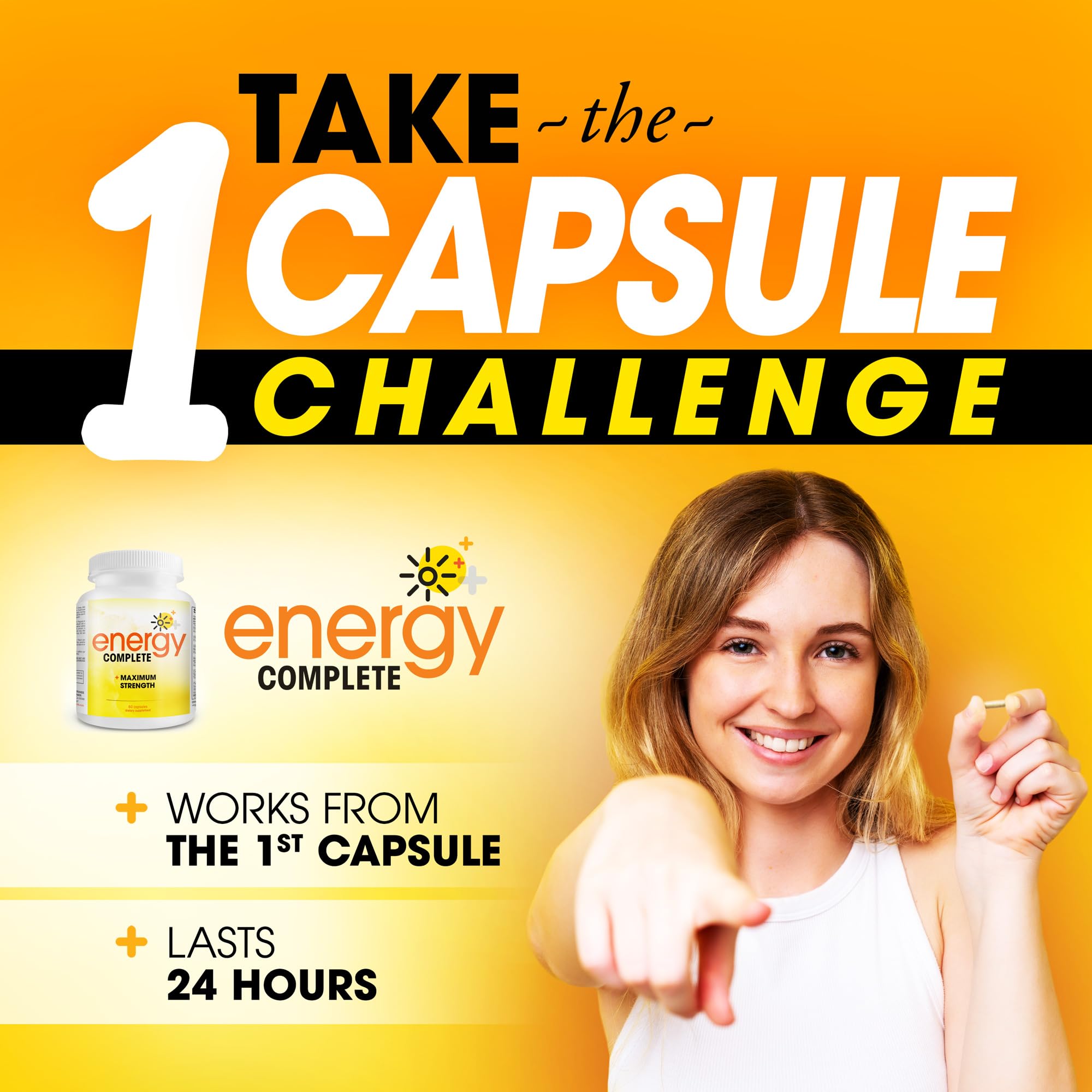 Energy Complete - 18-in-1 Vegan Energy and Focus Supplement - Vegan Caffeine Pills (60 Daily Capsules)