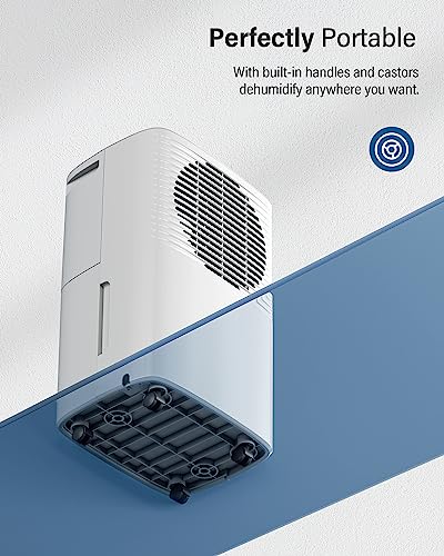Hansabenne 30-Pints Dehumidifier for Basements - 2000 Sq. Ft. Dehumidifier with Auto or Manual Drainage - Compact Dehumidifier with Intelligent Humidity Control | Auto Defrost | Dry Clothes