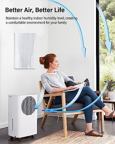 Hansabenne 30-Pints Dehumidifier for Basements - 2000 Sq. Ft. Dehumidifier with Auto or Manual Drainage - Compact Dehumidifier with Intelligent Humidity Control | Auto Defrost | Dry Clothes