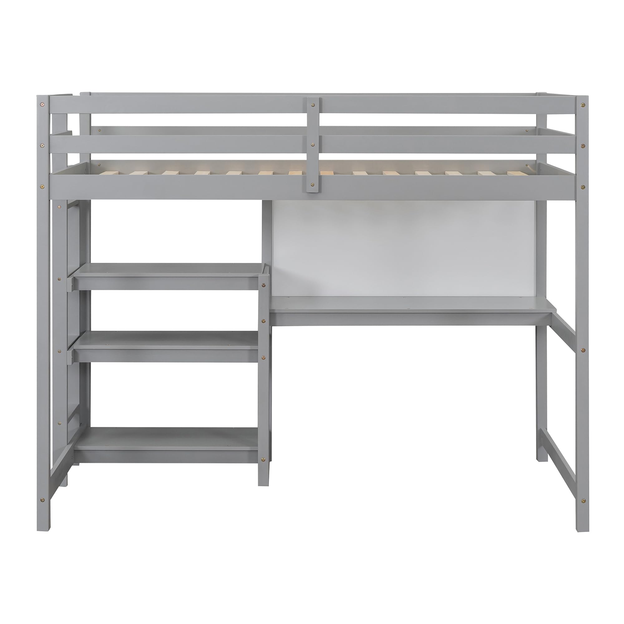 GINGVAT Twin Size Loft Bed with Desk and Shelves,Wooden Loft Bed Frame with Writing Board,for Kids Teens Boys Girls,No Spring Box Needed,Gray