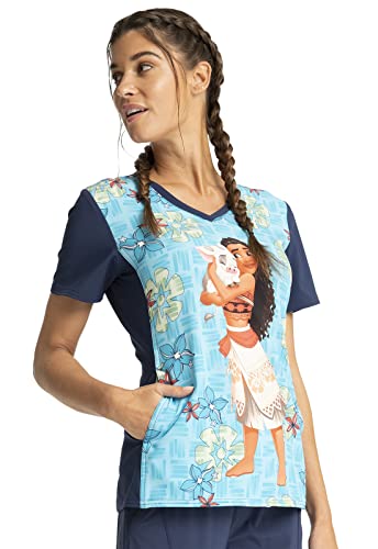 Tooniforms Women Scrubs Top V-Neck Print TF677, XXS, Moana Energy