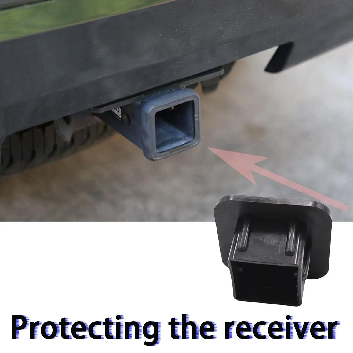 BESULEN Trailer Hitch Cover, Heavy Duty Trailer Rubber Hitch Cover Tube Cap, Car Pulling Hook Dust Plug Square Mouth Protector, Univeisal Vehicle Exterior Accessories for Most Cars