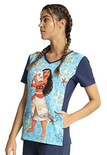 Tooniforms Women Scrubs Top V-Neck Print TF677, XXS, Moana Energy