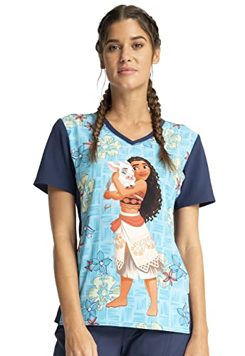 Tooniforms Women Scrubs Top V-Neck Print TF677, XXS, Moana Energy