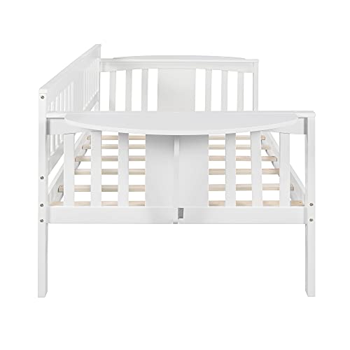 EPESTOEC Twin Size Daybed with Foldable Shelves on Both Sides,Wooden Sofa Bed for Bedroom Living Room/Apartment/Guest Room/Bedroom, White