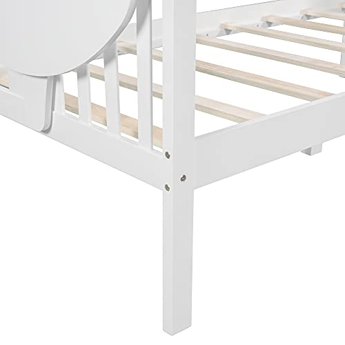 EPESTOEC Twin Size Daybed with Foldable Shelves on Both Sides,Wooden Sofa Bed for Bedroom Living Room/Apartment/Guest Room/Bedroom, White