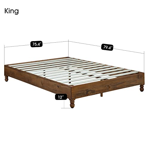 BIKAHOM Phoenix King Size Bed Frame, 12 Inch Solid Wood Platform Bed with Under Bed Storage Space, No Box Spring Needed, Strong Wooden Slat Support, Easy Assembly Bedroom Furniture, Honey Finish