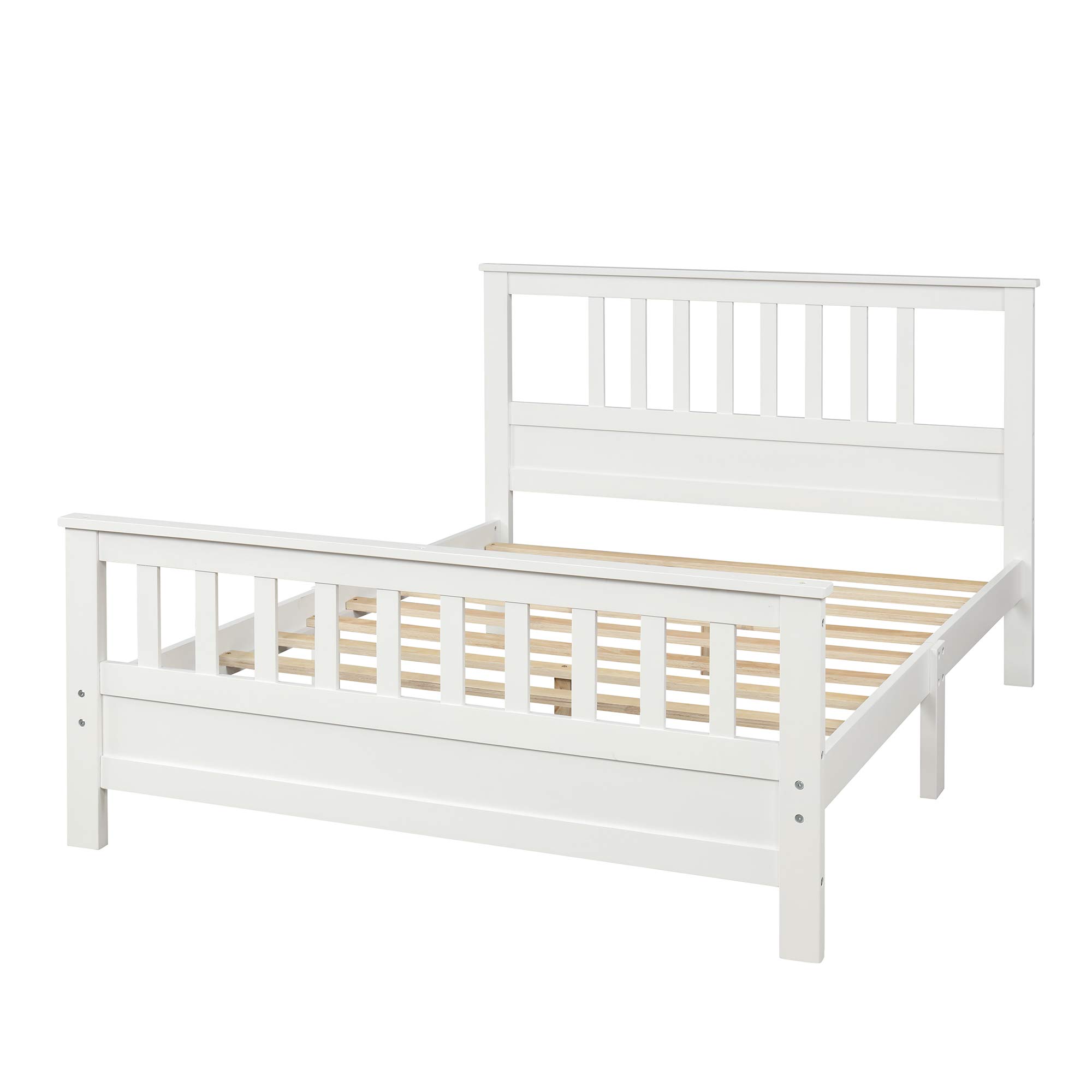 Harper & Bright Designs White Full Size Platform Bed Frame with Headboard and Footboard, Wooden Full Bed Frame with Sturdy Slat Support, Full Size Bed Frame for Bedroom, No Box Spring Needed (White)