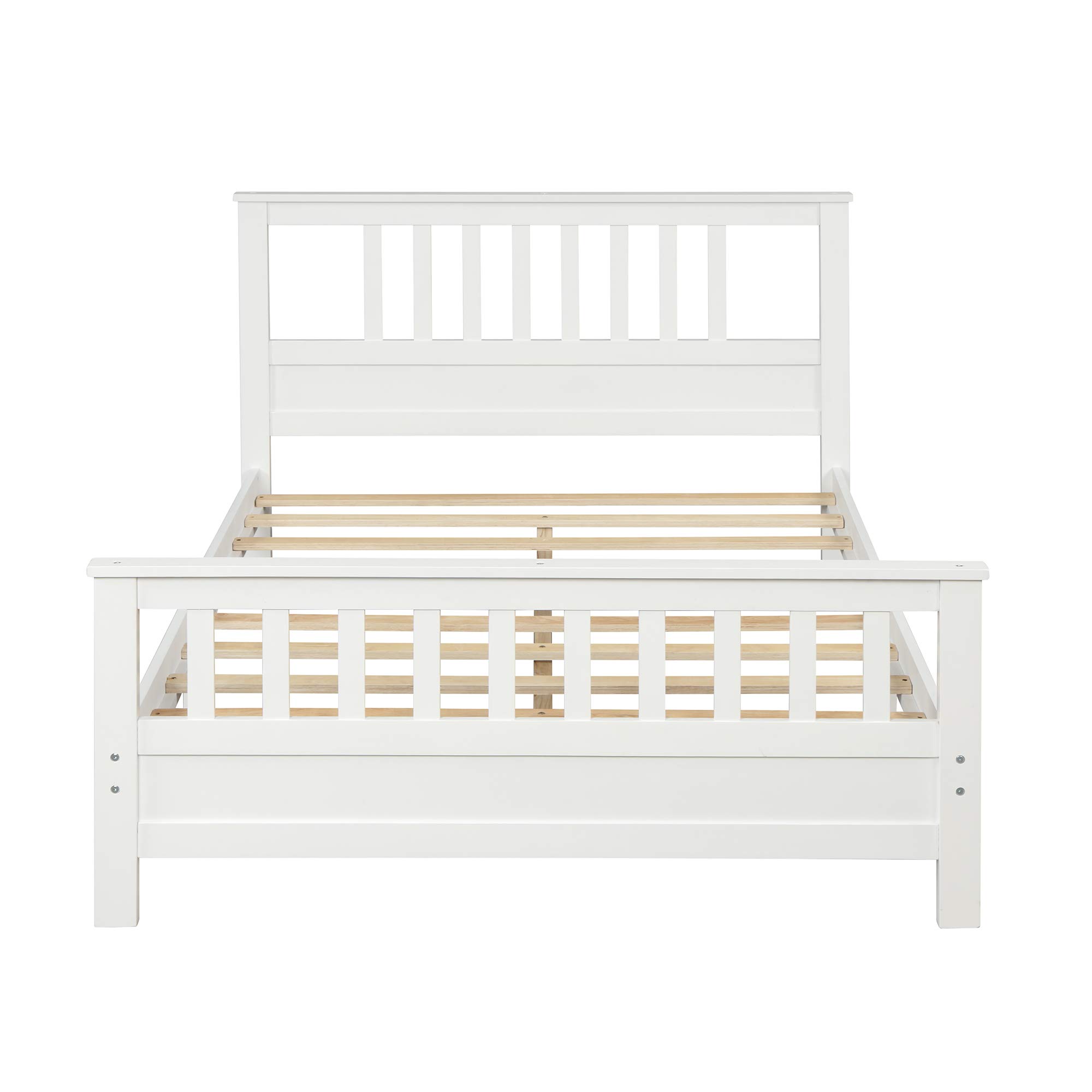 Harper & Bright Designs White Full Size Platform Bed Frame with Headboard and Footboard, Wooden Full Bed Frame with Sturdy Slat Support, Full Size Bed Frame for Bedroom, No Box Spring Needed (White)