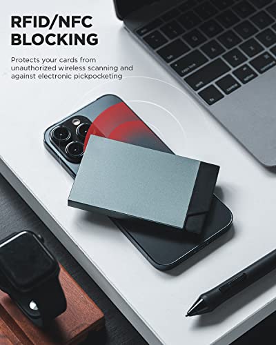 VULKIT Pop up Credit Card Holder Minimalist Metal Business Card Case RFID Blocking Front Pocket Wallet for Men or Women(Space Grey)
