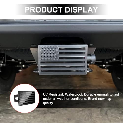 ZBGUN 2 PCS American Flag Car Tow Hook Dust Plug, 2In Heavy Metal Anti-Theft Trailer Hitch Lock with 2 Keys, Universal Durable Square Truck Trailer Receiver Protective Accessories for Car SUV (Black)