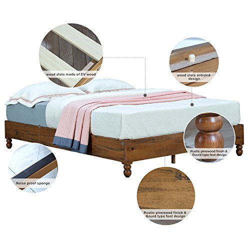 BIKAHOM Phoenix King Size Bed Frame, 12 Inch Solid Wood Platform Bed with Under Bed Storage Space, No Box Spring Needed, Strong Wooden Slat Support, Easy Assembly Bedroom Furniture, Honey Finish