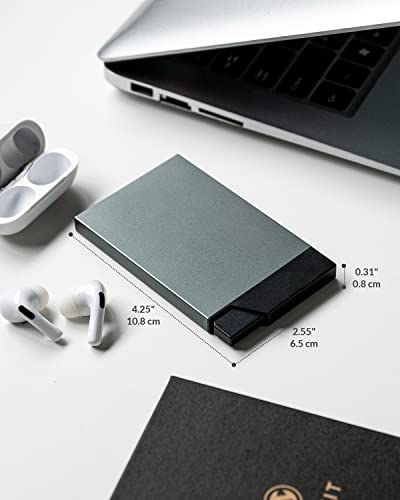 VULKIT Pop up Credit Card Holder Minimalist Metal Business Card Case RFID Blocking Front Pocket Wallet for Men or Women(Space Grey)