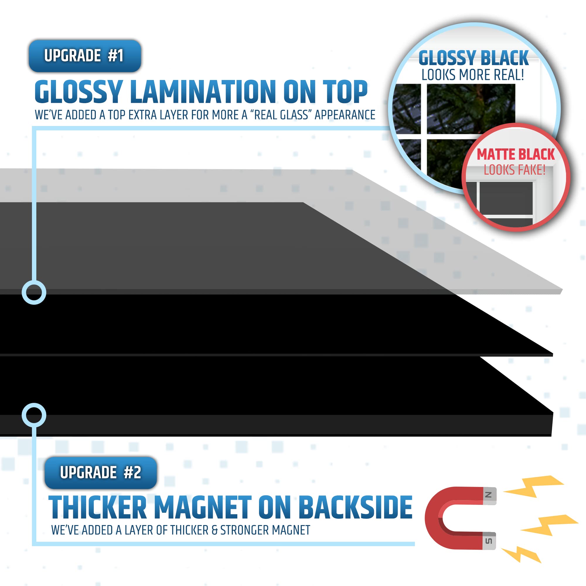 Strong & Glossy Magnetic Garage Door Windows - Looks Like Real Window Panels/Faux Panes - Decorative Hardware Kit - Easy to Align & Will Never Fall (Upgraded Magnets) | Fits 2 Car Garage | 32pcs 4"X6
