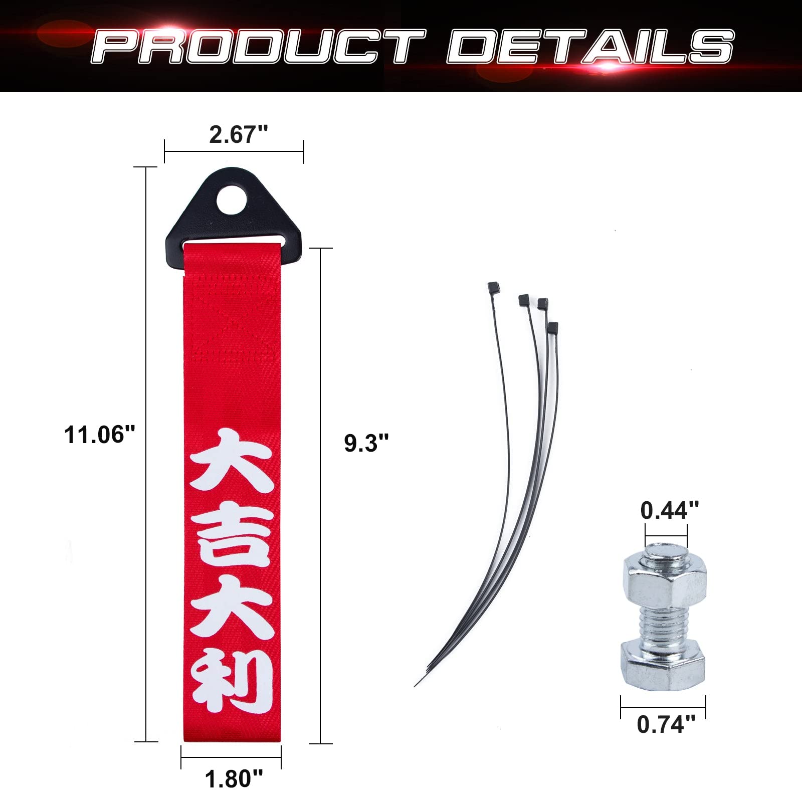 Xotic Tech Tow Strap JDM Sports Red Racing Tow Strap Car Modification Decorative Trailer Belt Personalized with Chinese Slogan Fit for Rear Front Bumper (Good Luck/Safe Trip Wherever You go)