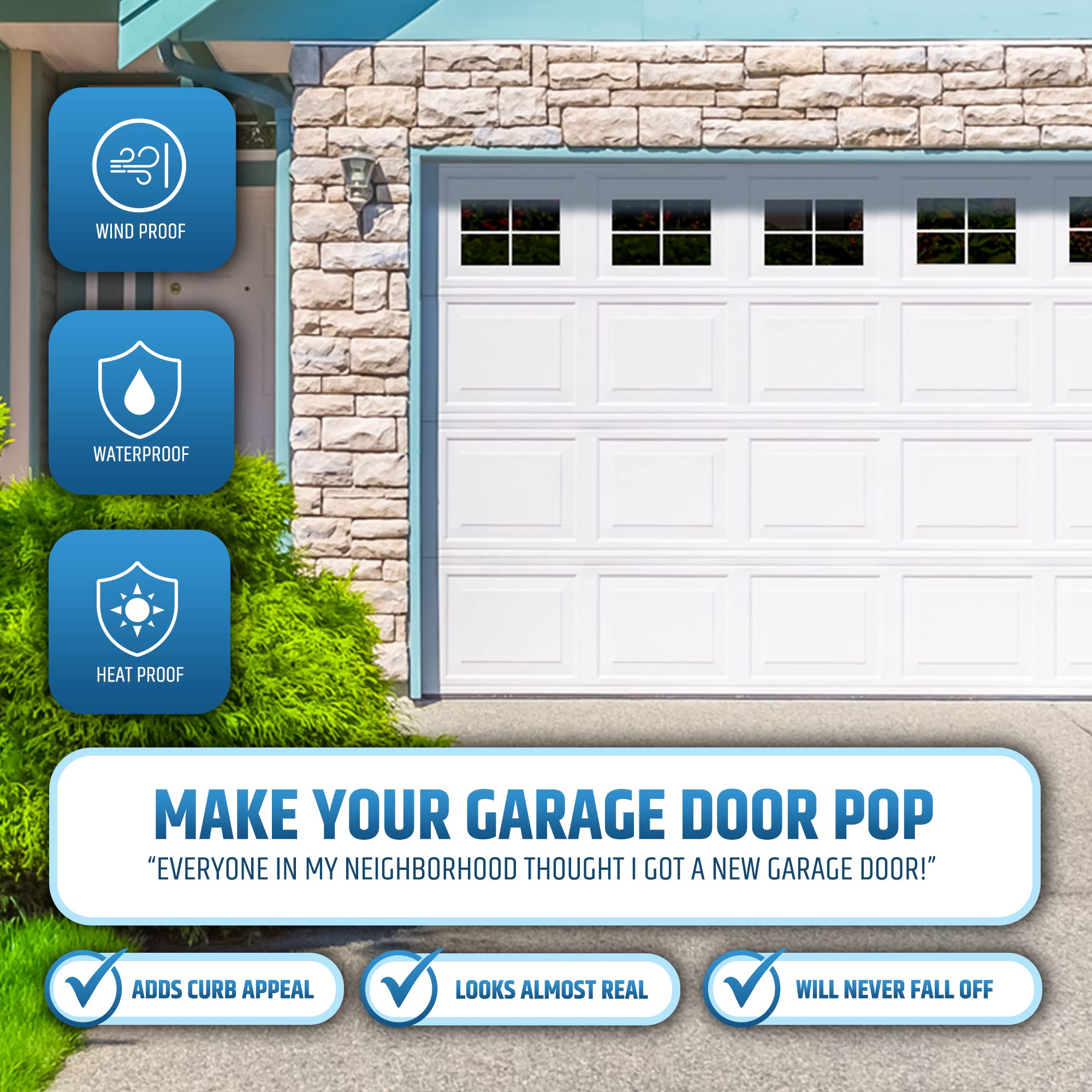 Strong & Glossy Magnetic Garage Door Windows - Looks Like Real Window Panels/Faux Panes - Decorative Hardware Kit - Easy to Align & Will Never Fall (Upgraded Magnets) | Fits 2 Car Garage | 32pcs 4"X6
