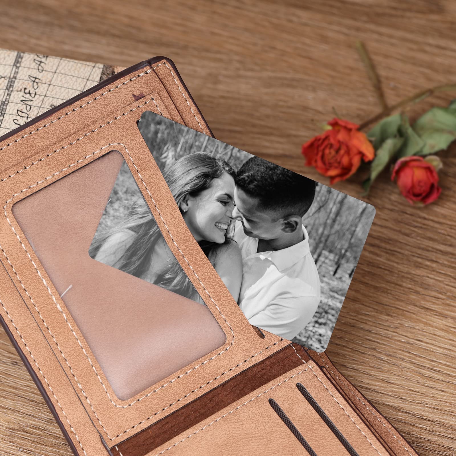 Nobelook Personalized Metal Wallet Photo Card Two Sides Custom Engraved Text Message Wallet Card Insert Gifts (Black)