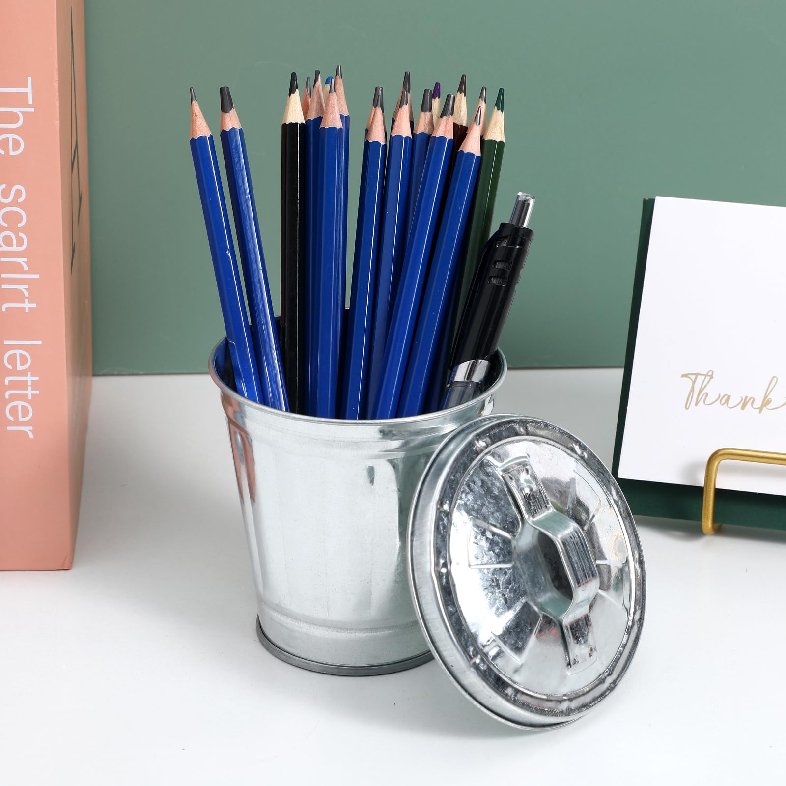 jojofuny Desktop Garbage Bin Mini Trash Can Iron Garbage Can Pencil Cup Holder Mini Wastebasket Trash Can Garbage Holder Flower Pot for Home Kitchen Office Silver