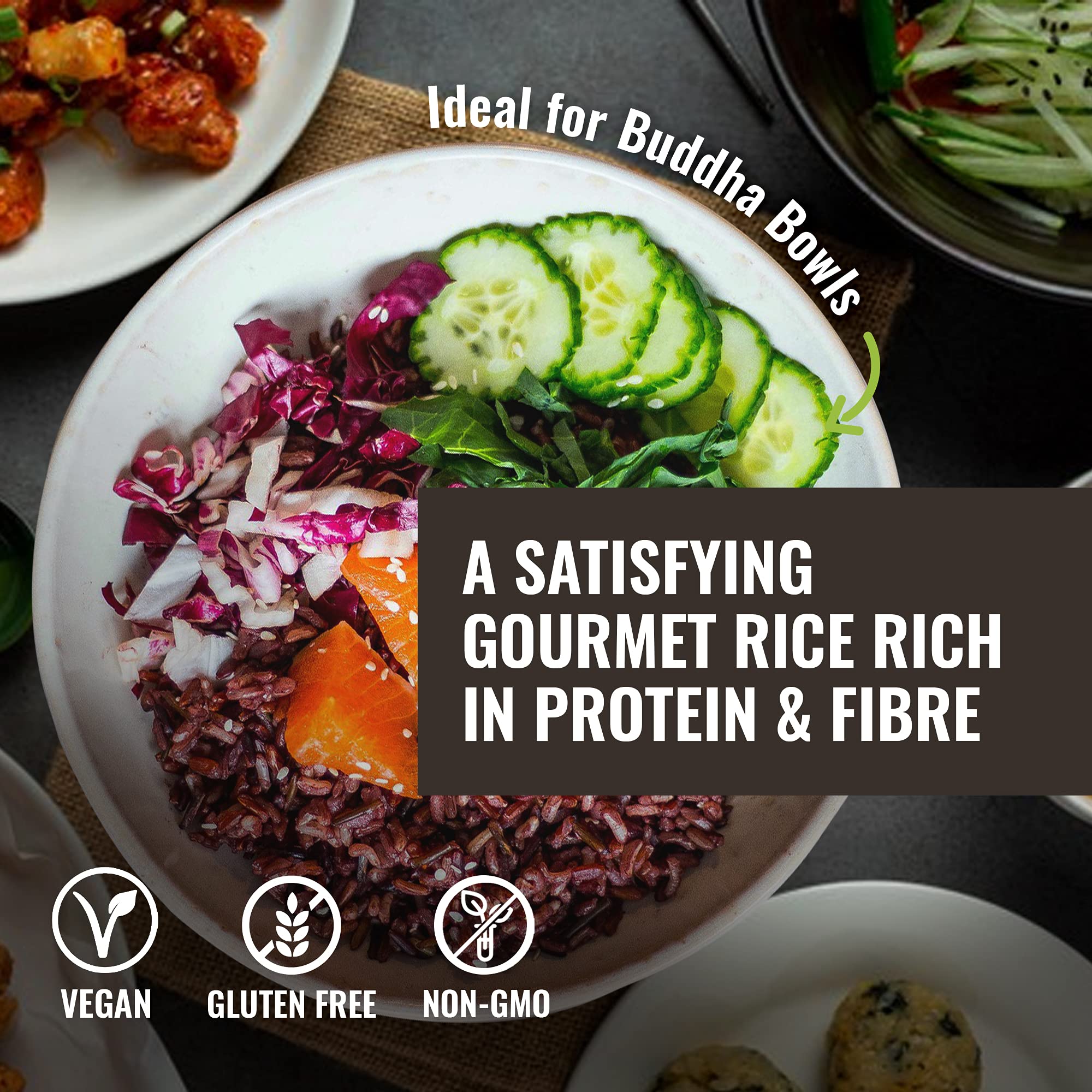 3 Packs x 14 ounces Jasmine Thai Trio, Riceberry Rice (Jasmine Black Rice), Brown Jasmine Rice and Red Jasmine Rice, Non Gluten, Non-Gmo, Kosher and Vegan - Floating Leaf